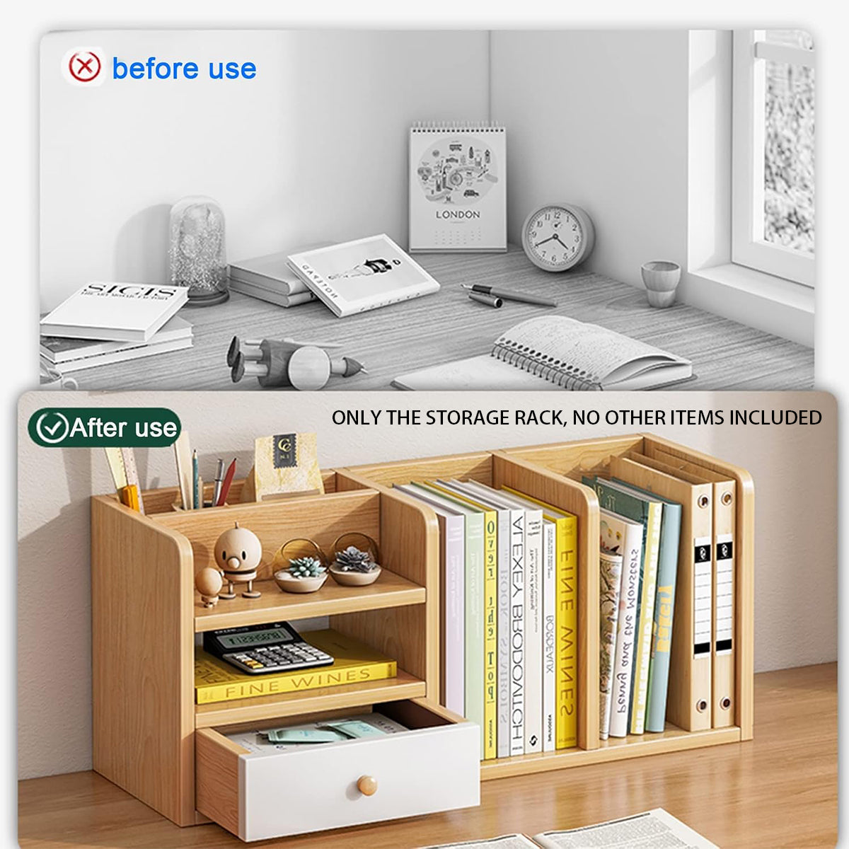 Office Desktop Storage Rack with Drawer and Wood Compartments | Aimall