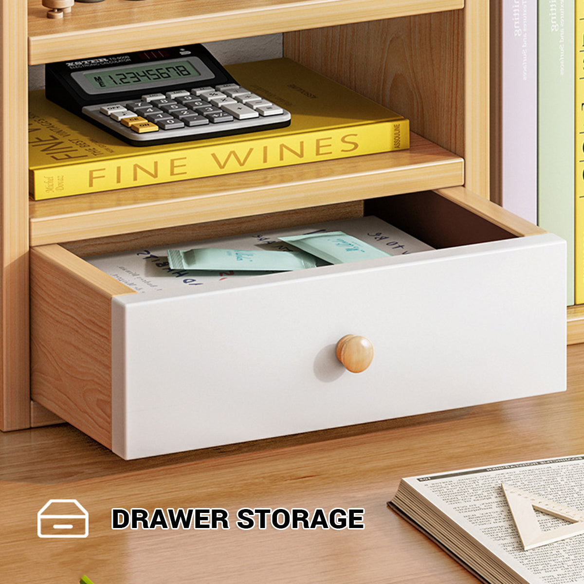Office Desktop Storage Rack with Drawer and Wood Compartments | Aimall