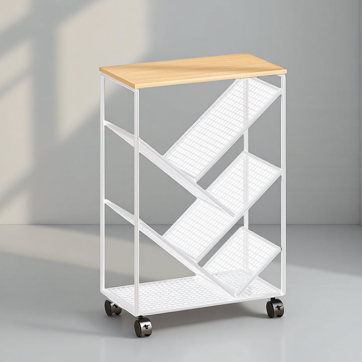 Mobile Wheeled Small Bookshelf with Floor Storage Rack for Home ...