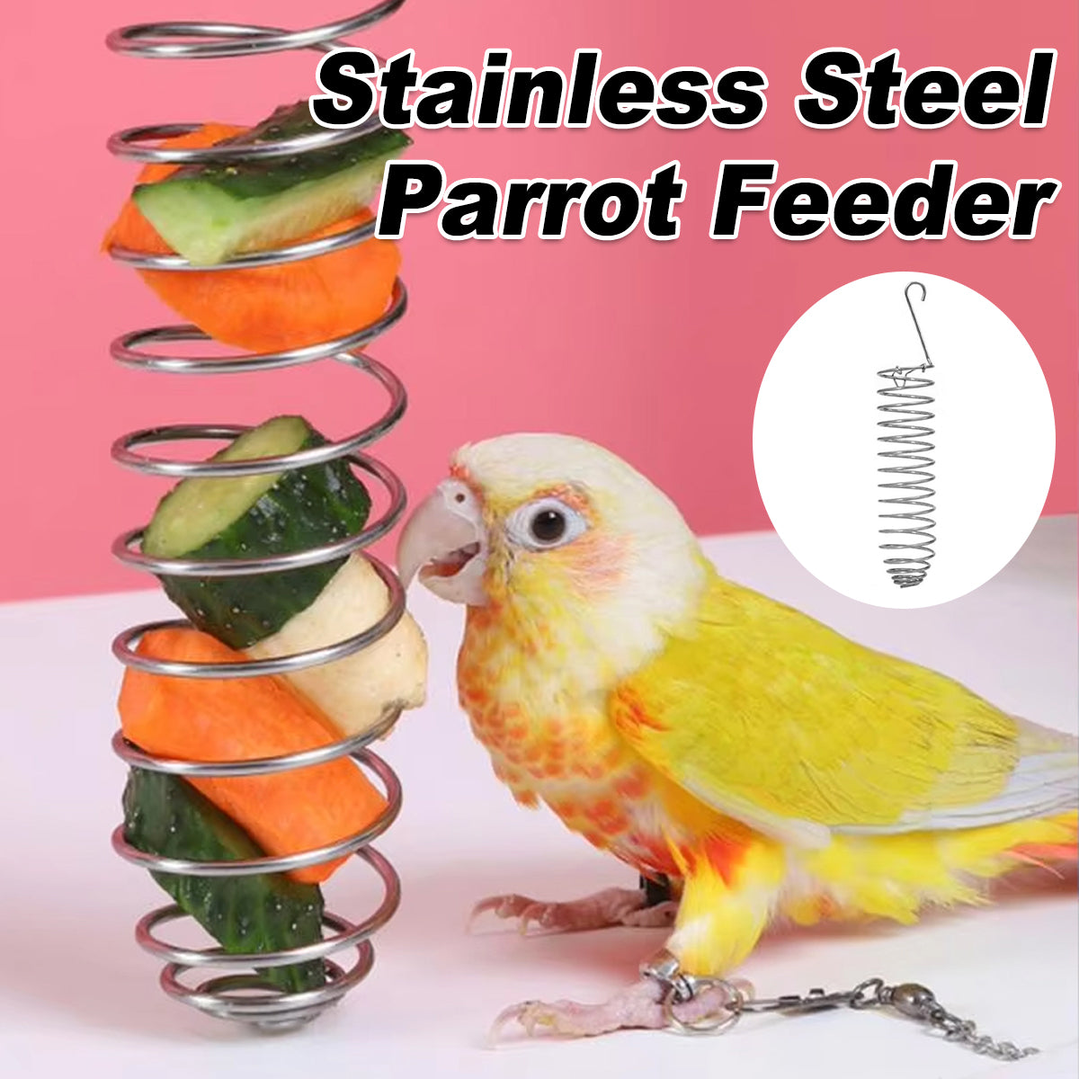 Stainless Steel Parrot Feeder with Non-Slip Hook, Spiral Design for ...