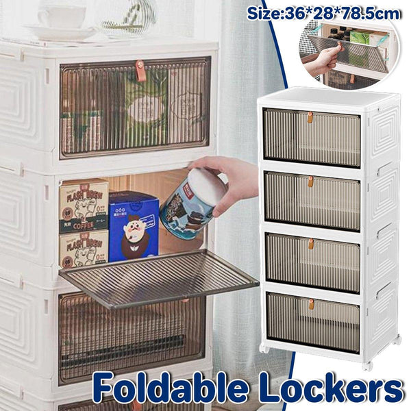 4 Tier Plastic Storage Cabinet with Wheels Large Capacity Foldable Sto ...