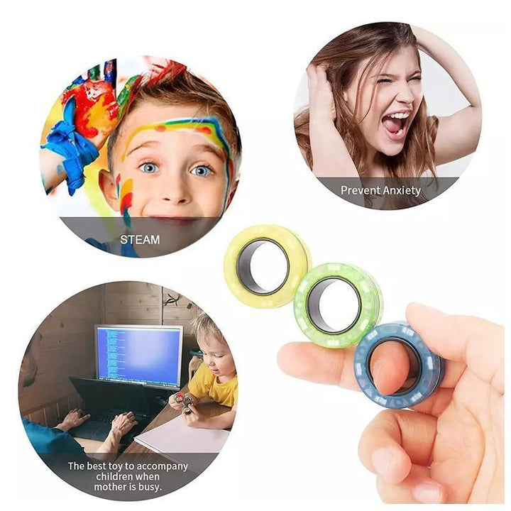 Magnetic Ring Finger Spinner Rainbow Fidget Sensory Autism Anxiety ADH ...