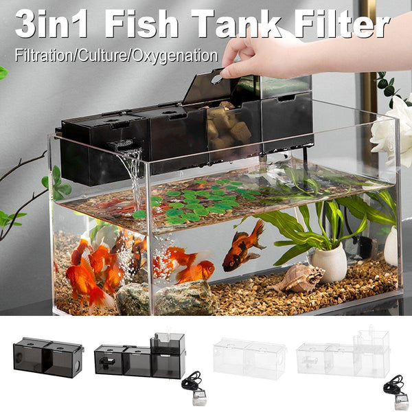 Fish Tank Filter Box 3in1 Oxygenating Wall Mount Built In Silent Water ...